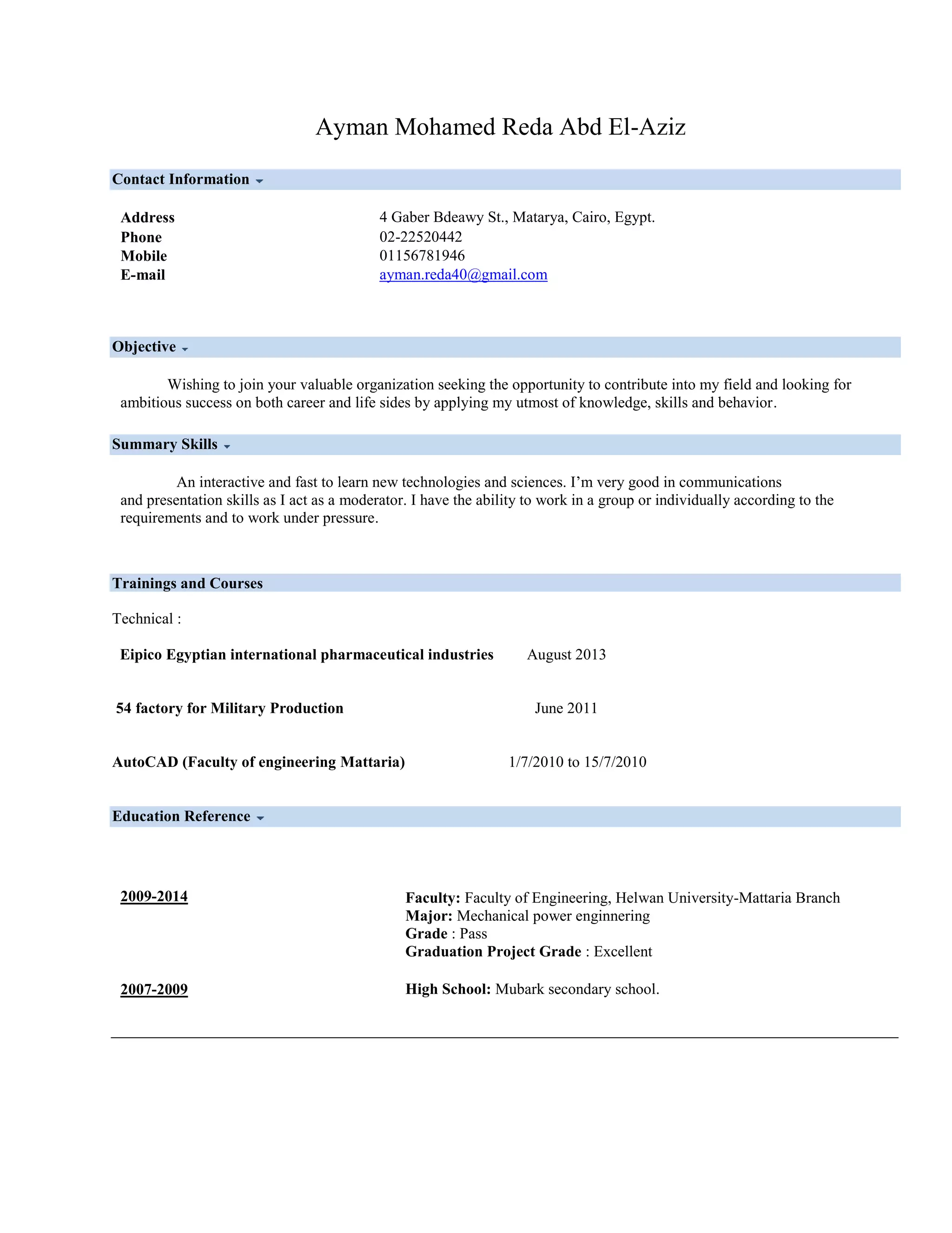 Ayman Mohamed Reda Cv | PDF