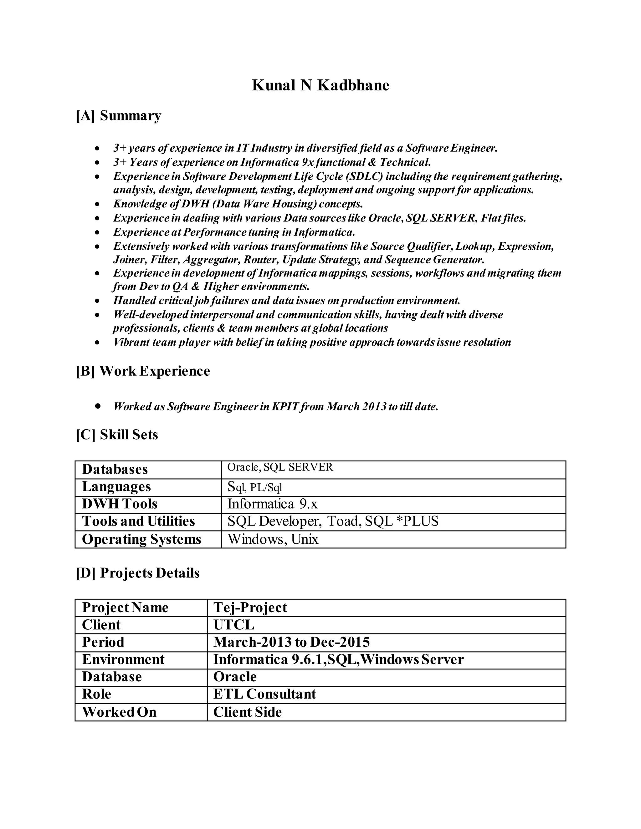 Resume_Kunal N Kadbhane | PDF