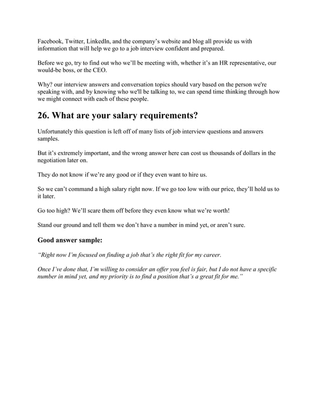 27 Common Job Interview Questions with Sample Answers.pdf | Resume ...