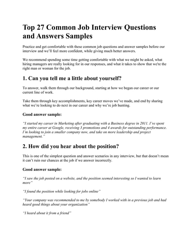 27 Common Job Interview Questions With Sample Answers pdf 27-common-job-interview-questions-with-sample-answers-pdf