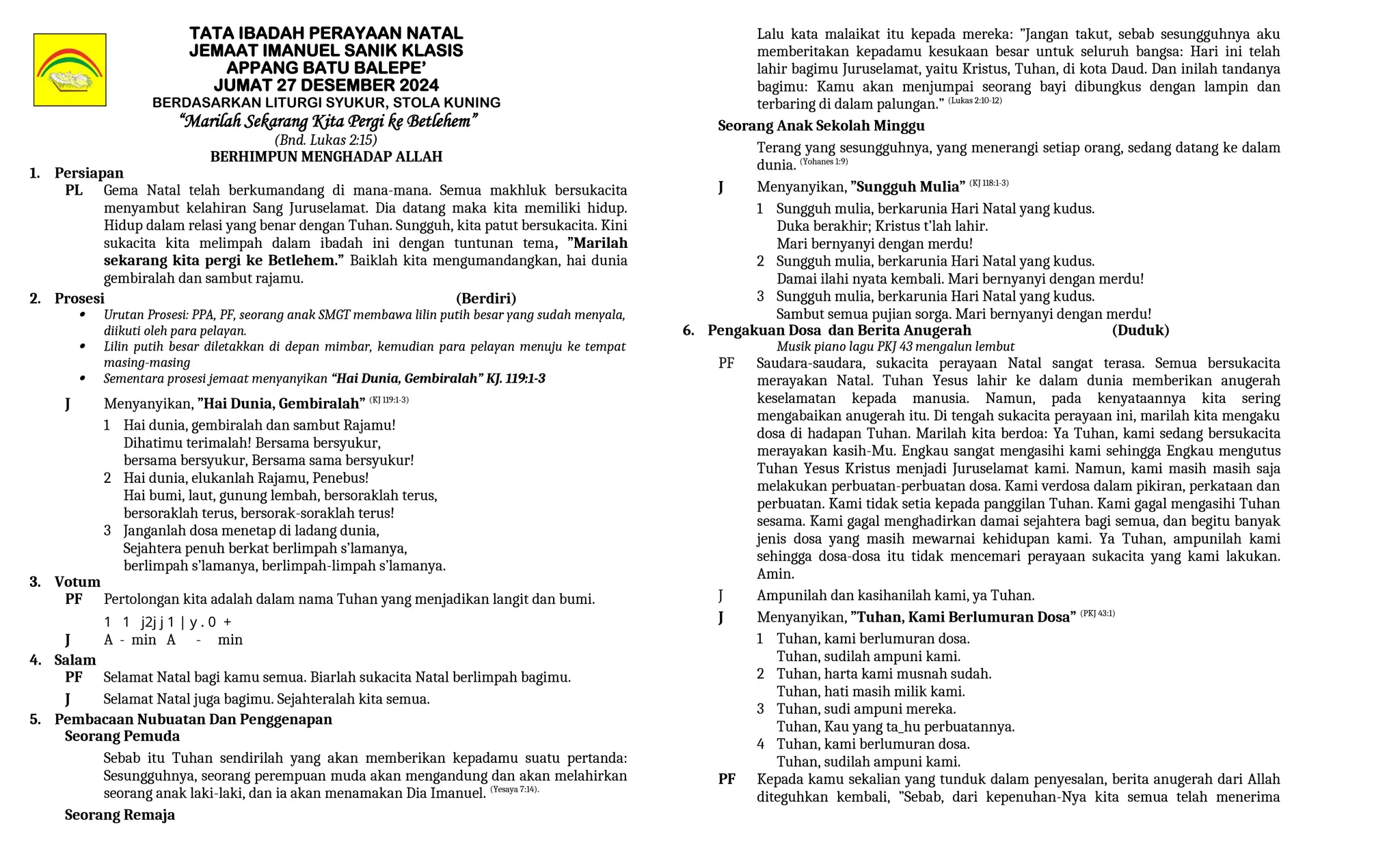 liturgi natal gereja toraja jemaat imanueel sanik 27 DESEMBER IMANIS | DOCX