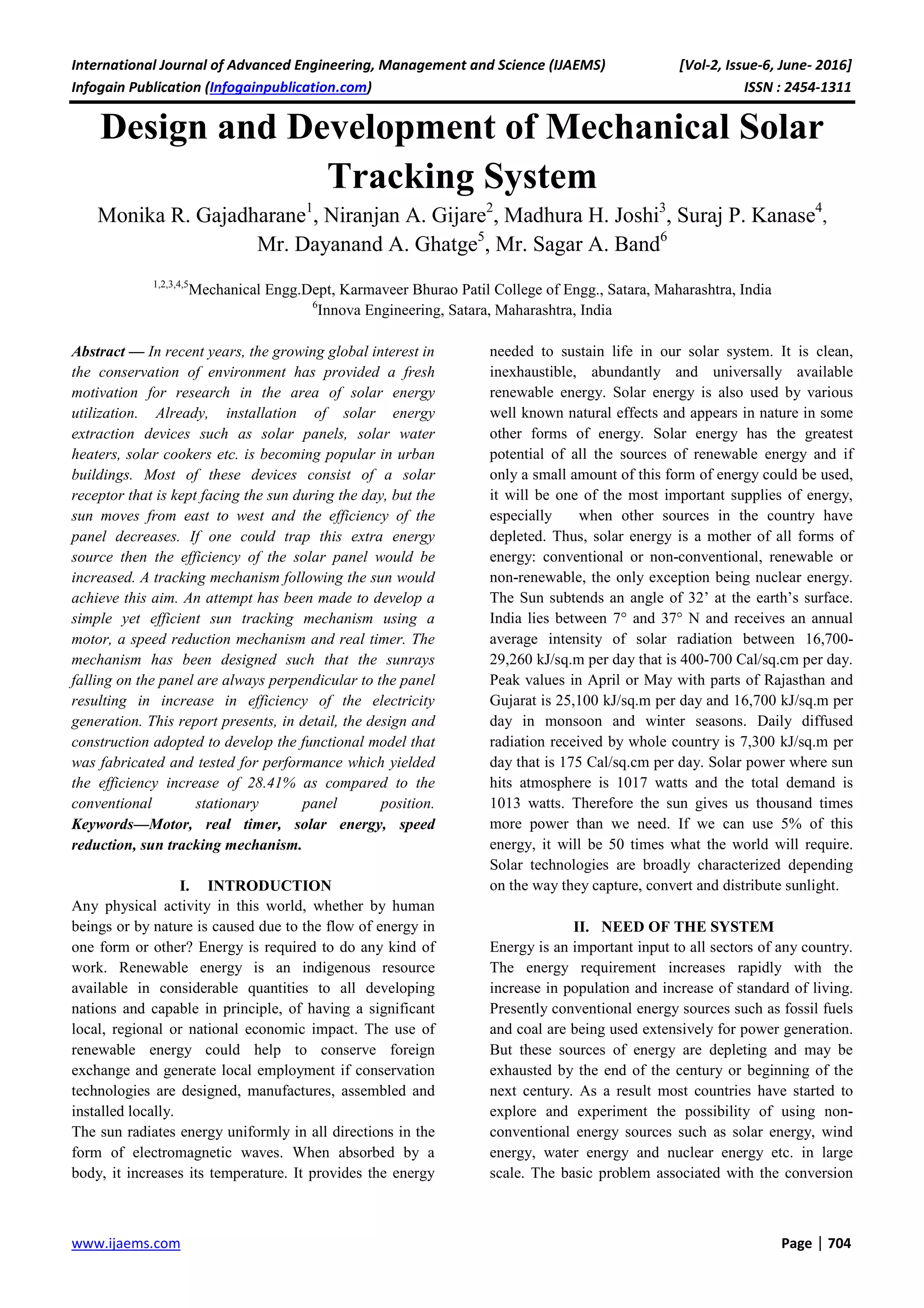 design and development of mechanical solar tracking system | PDF