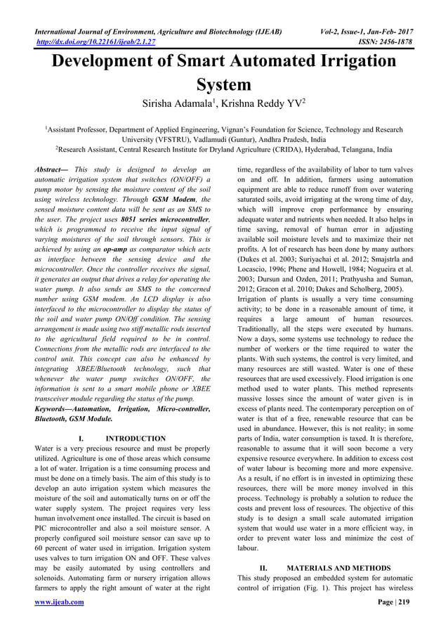 development of smart automated irrigation system | PDF | Agriculture | Industries