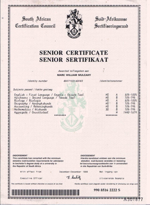 3 Matric Certificate 3 Matric Certificate