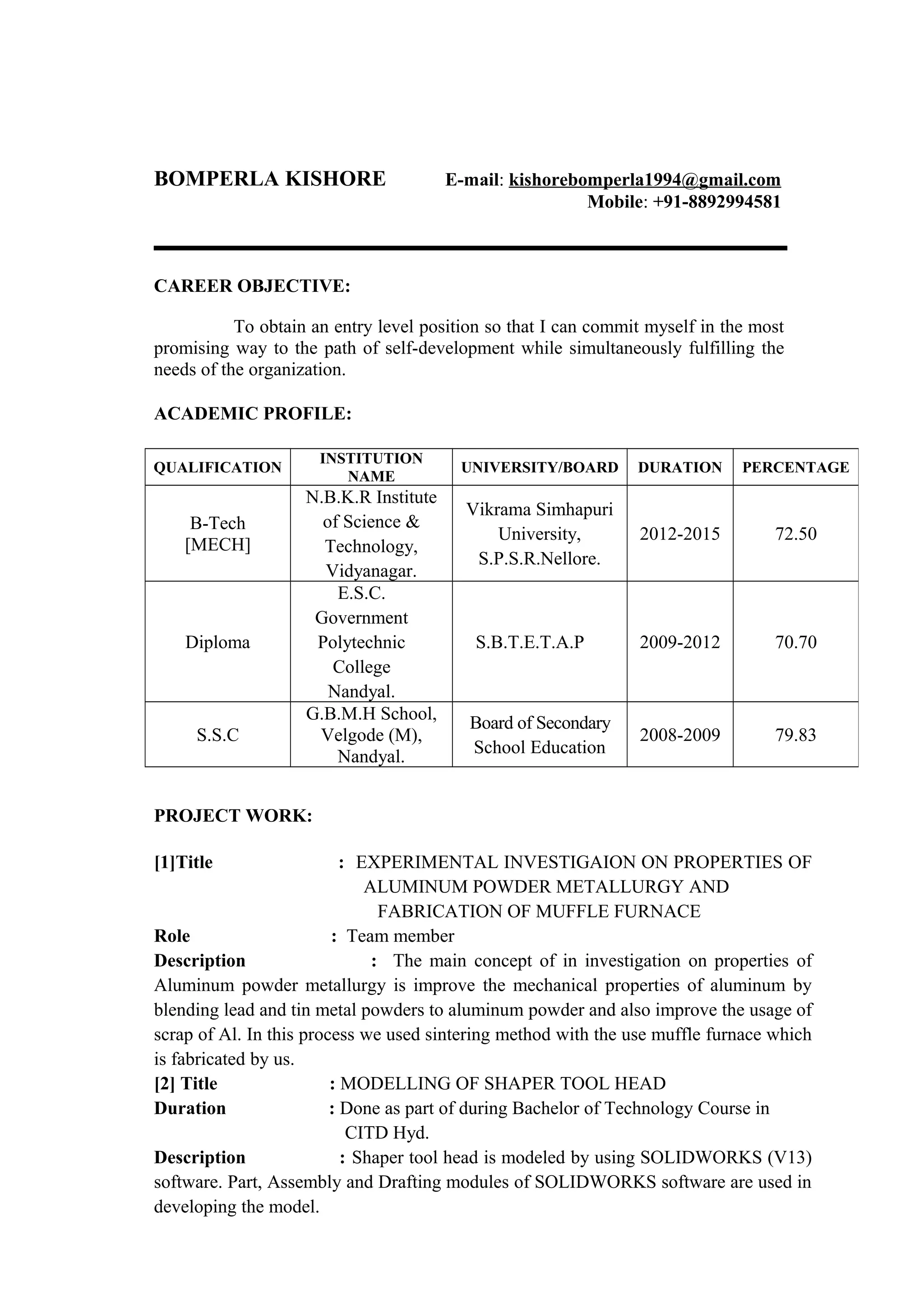 KISHORE RESUME | PDF