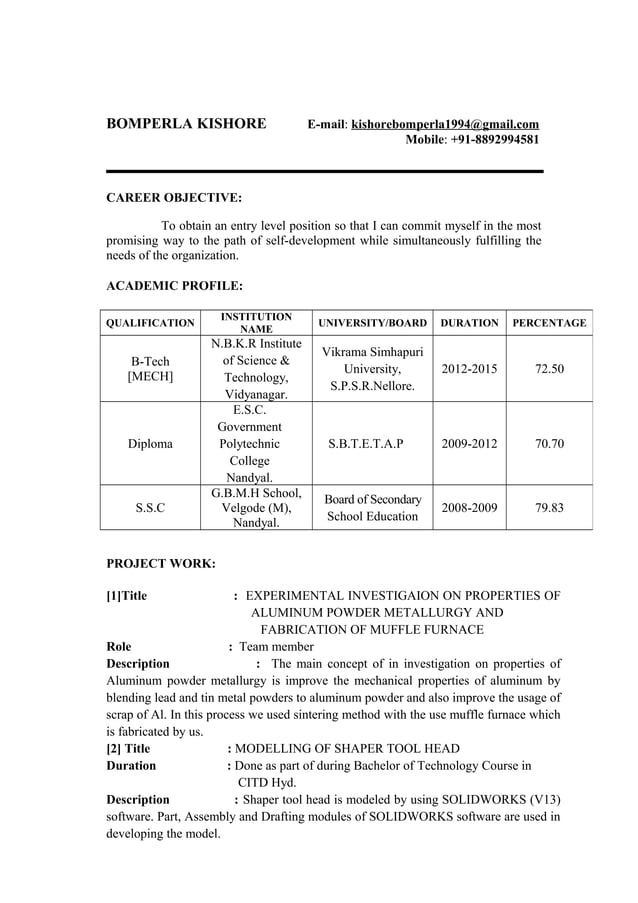 KISHORE RESUME | PDF
