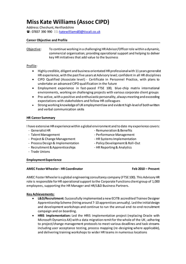 Kate Williams - CV | DOCX | Human Resources | Business