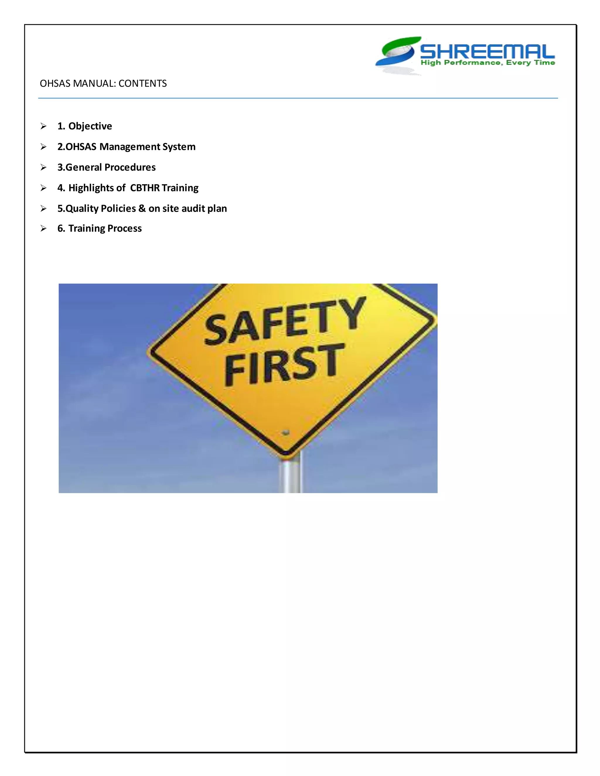 OHSAS POLICY, MANUAL & PROCEDURE | DOCX