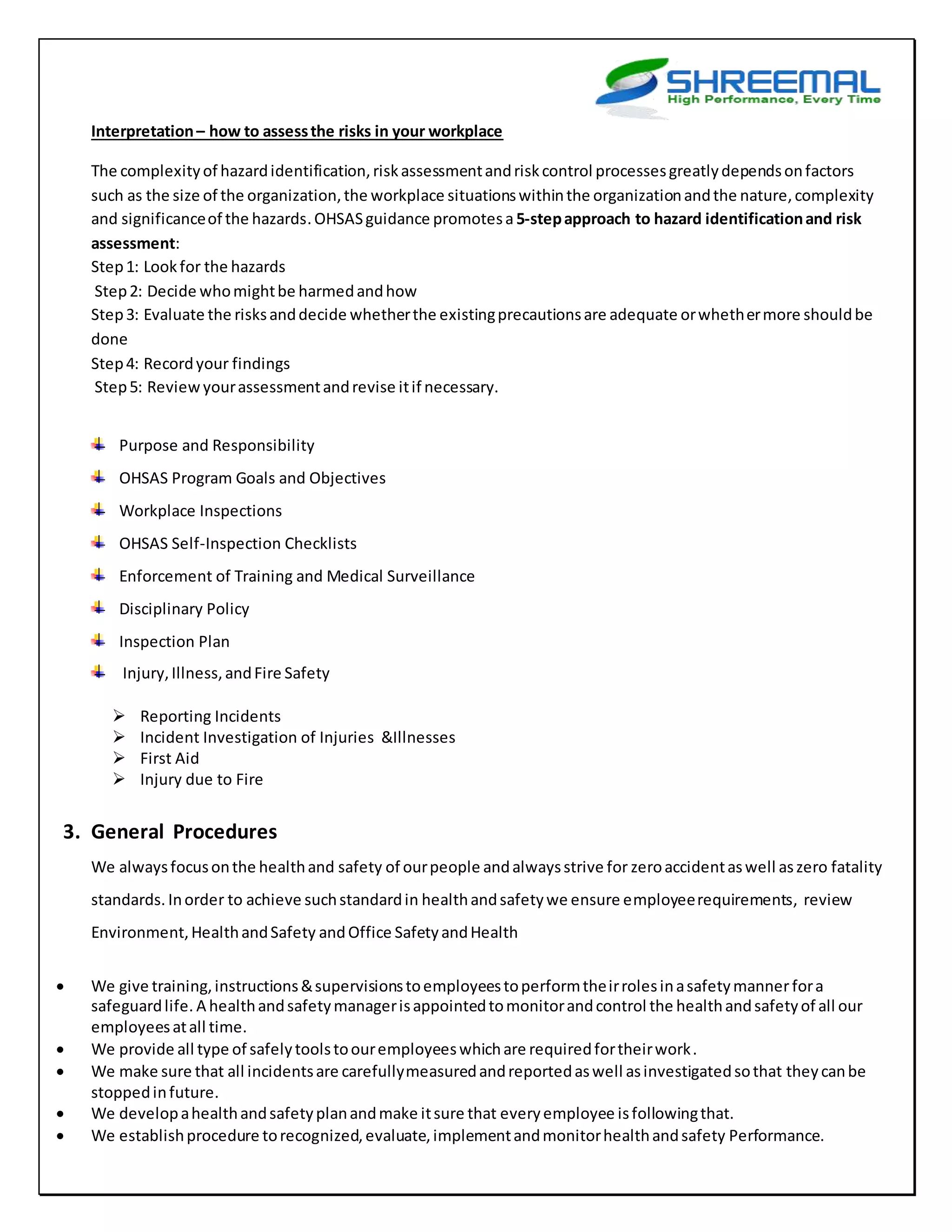 OHSAS POLICY, MANUAL & PROCEDURE | DOCX