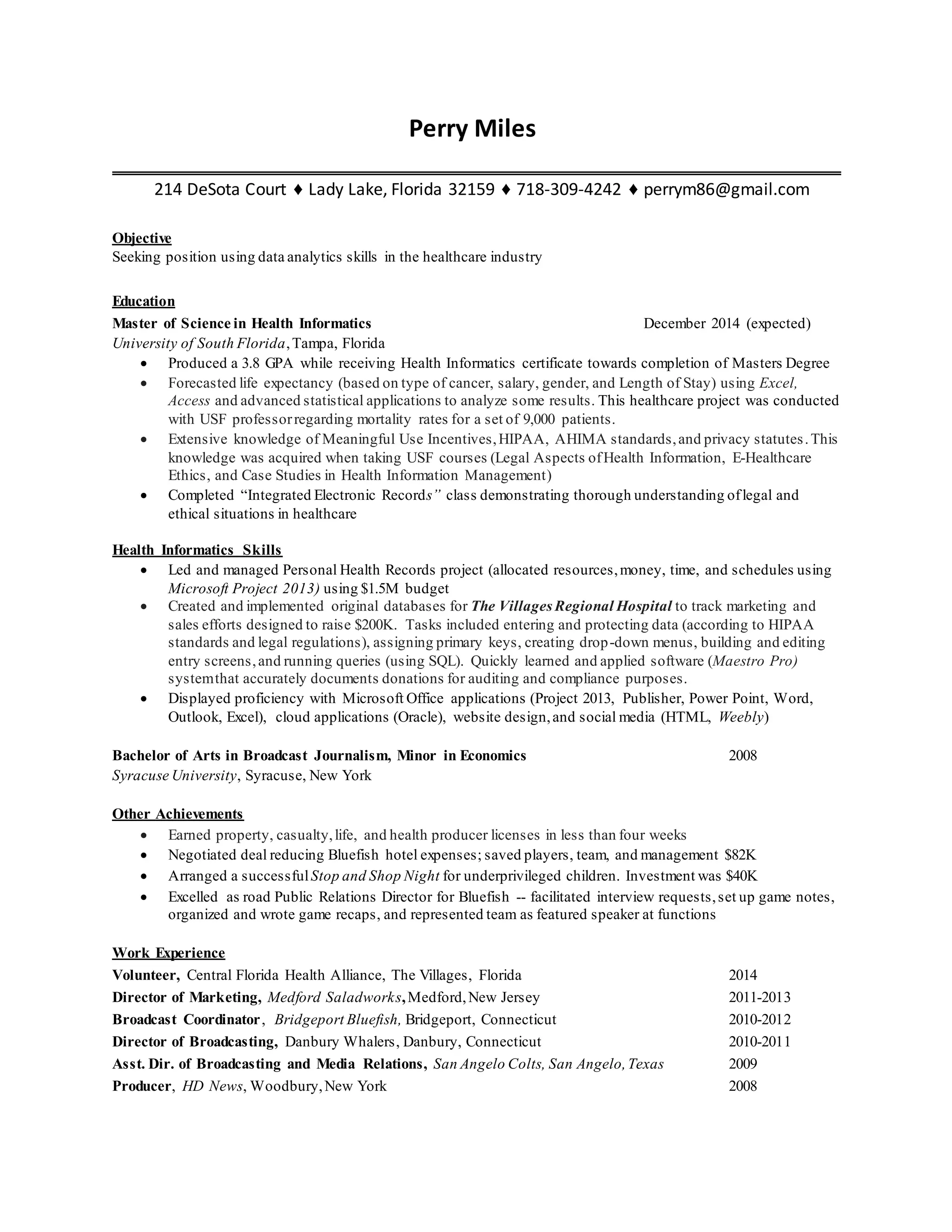 Perry Miles New Health Informatics 2 | DOCX