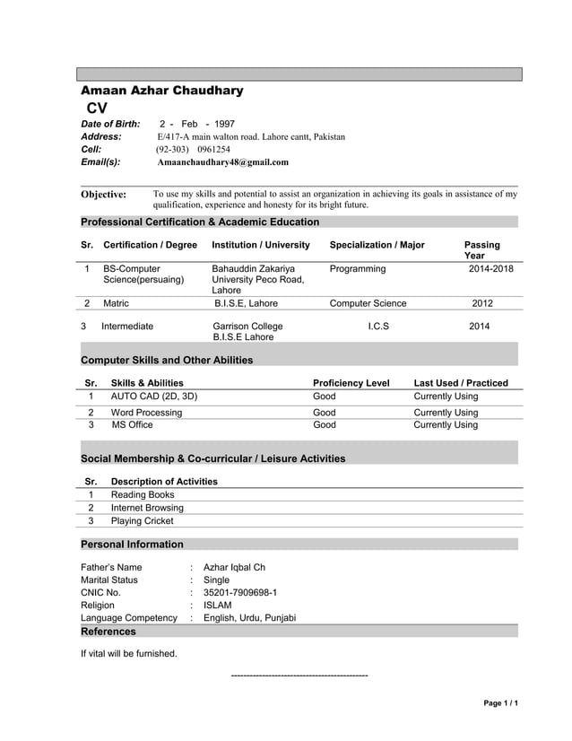 amaan cv | PDF