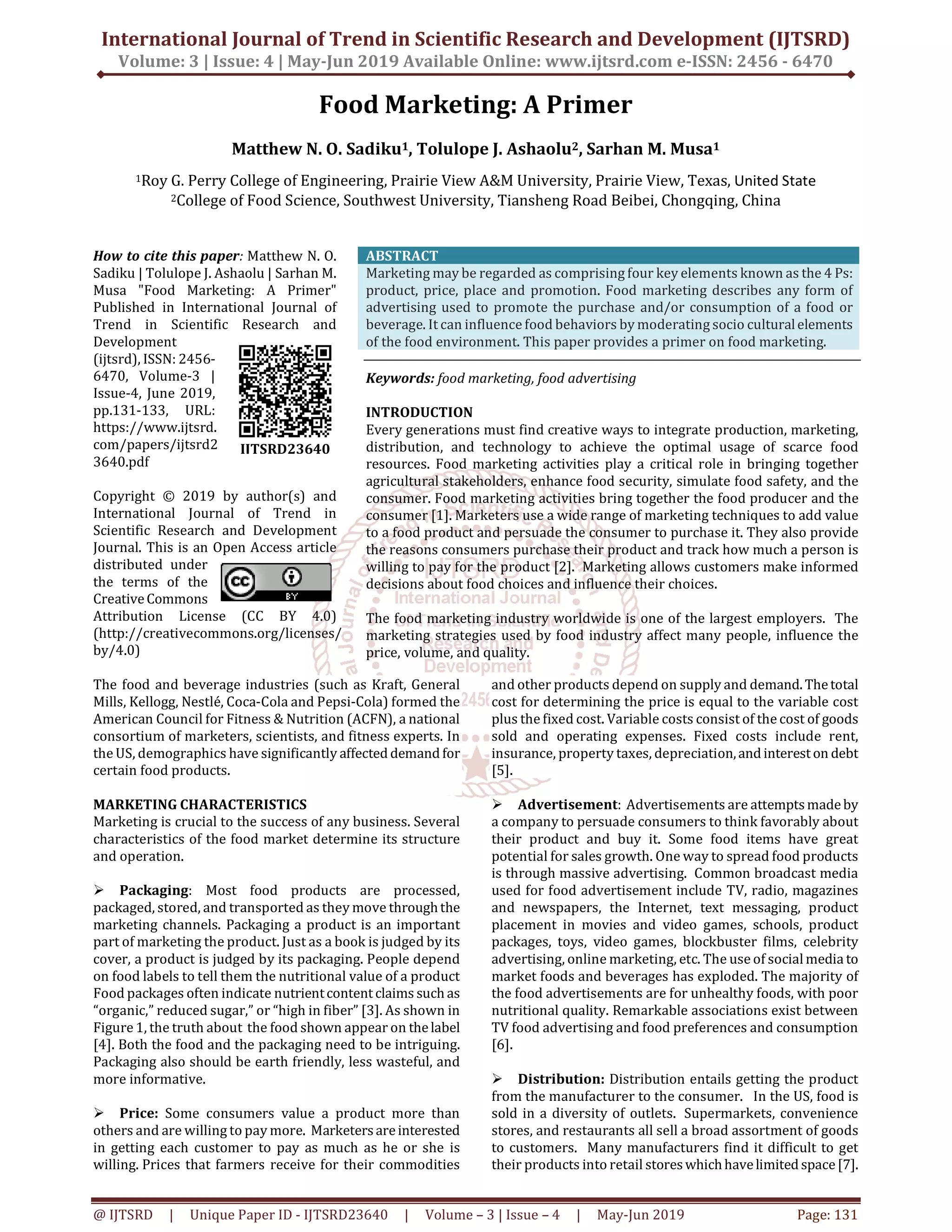 Food Marketing A Primer | PDF