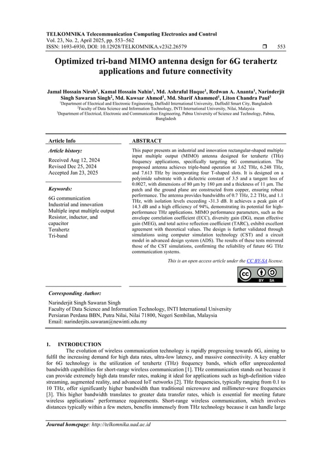 Optimized tri-band MIMO antenna design for 6G terahertz applications ...