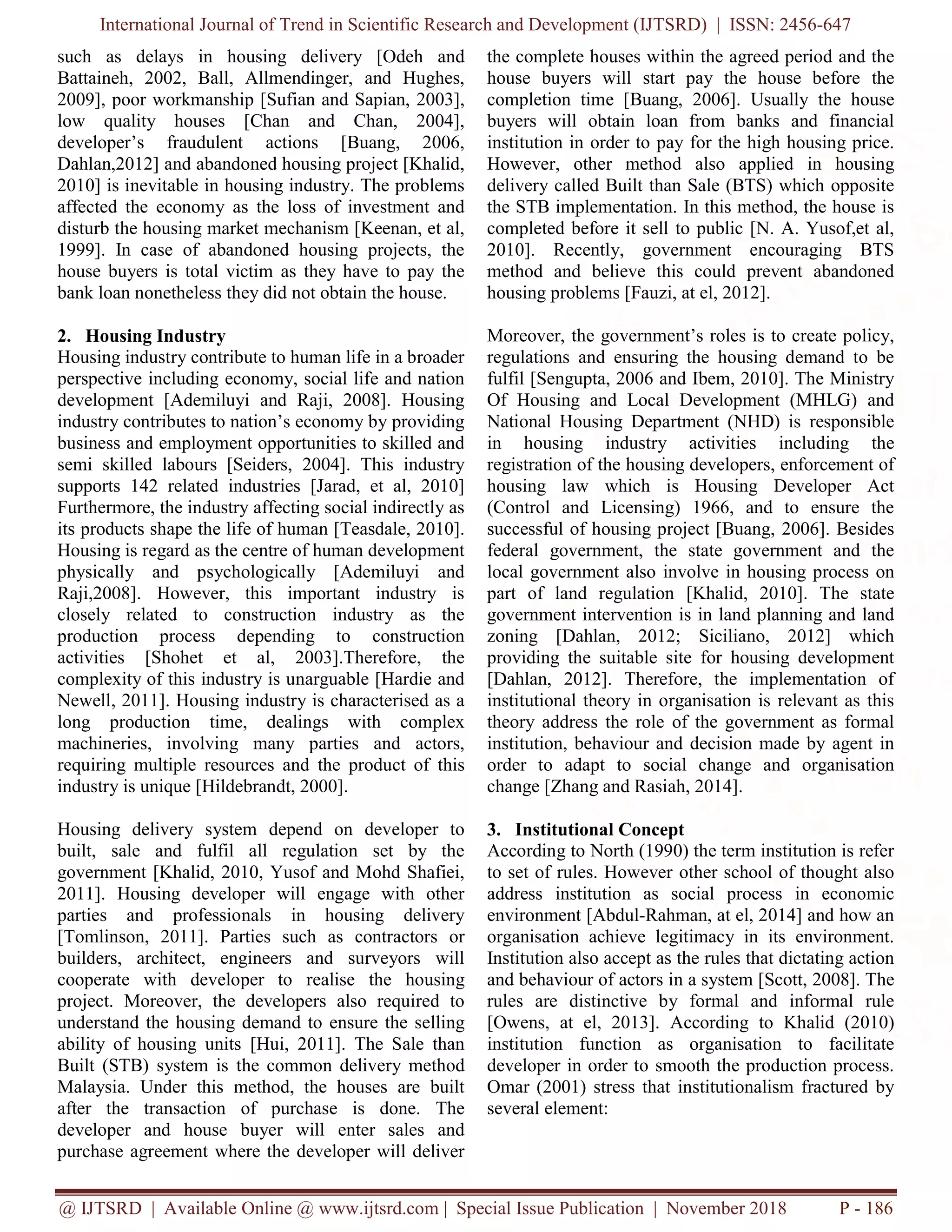 Institutional Element in Malaysia Housing Industry | PDF