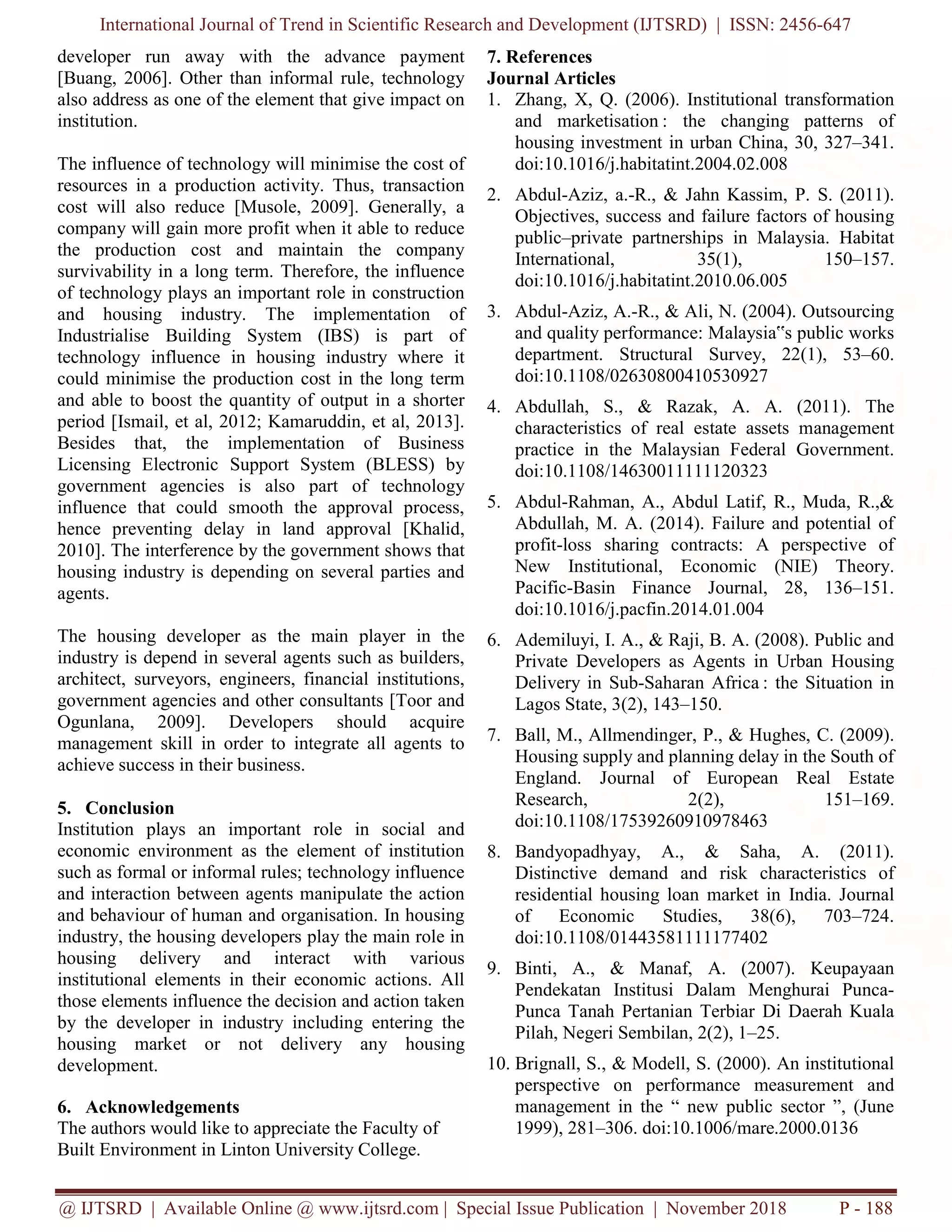 Institutional Element in Malaysia Housing Industry | PDF