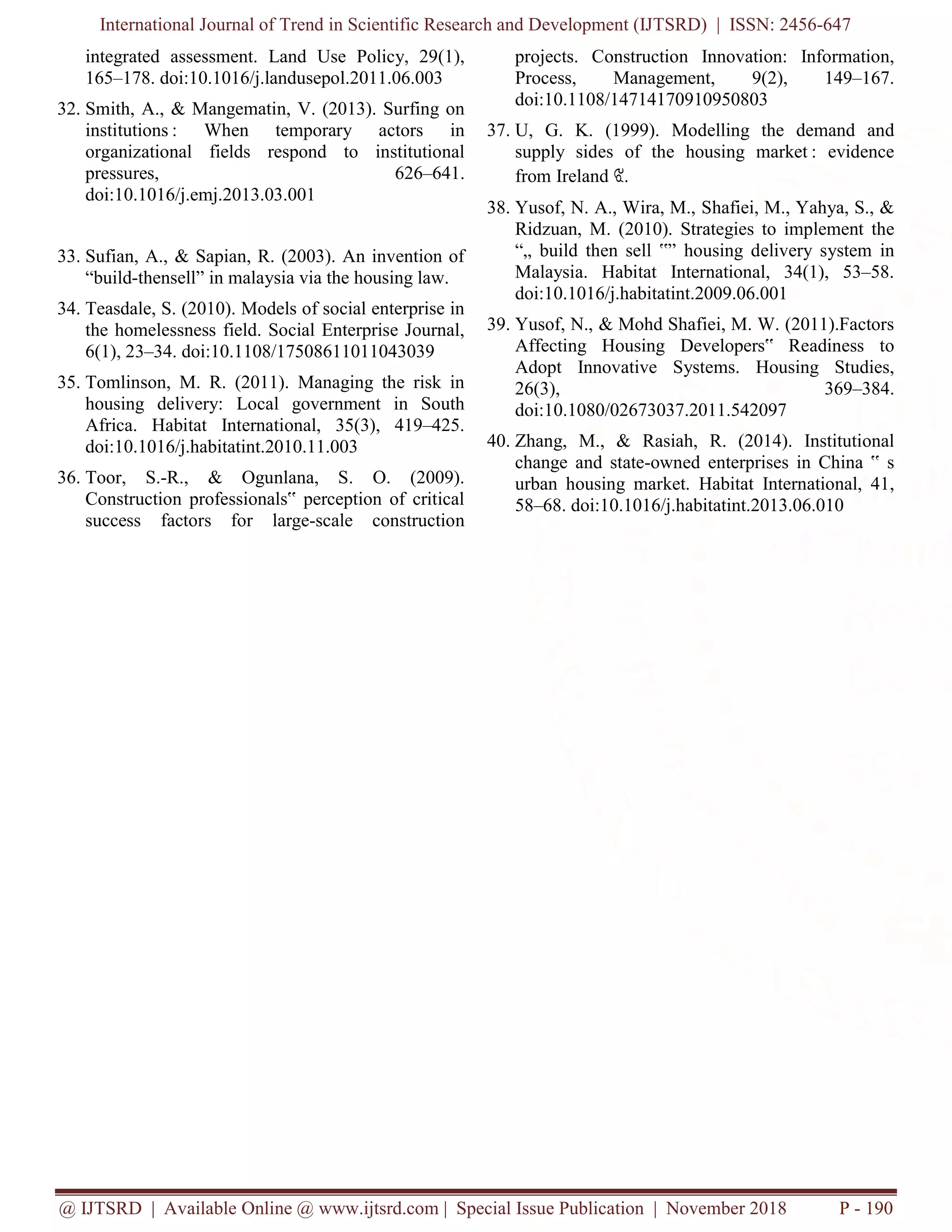 Institutional Element in Malaysia Housing Industry | PDF