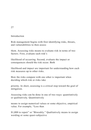 27 Introduction Risk management begins with first .docx