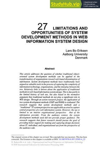 27 LIMITATIONS AND OPPORTUNITIES OF SYSTEM DEVELOPMENT METHODS IN WEB INFORMATION SYSTEM DESIGN ...