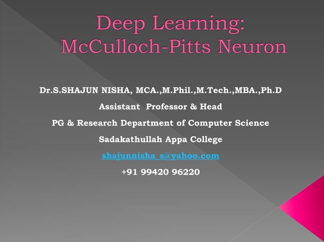 Mc Culloch Pitts Neuron | PPTX | Artificial Intelligence | Technology & Computing