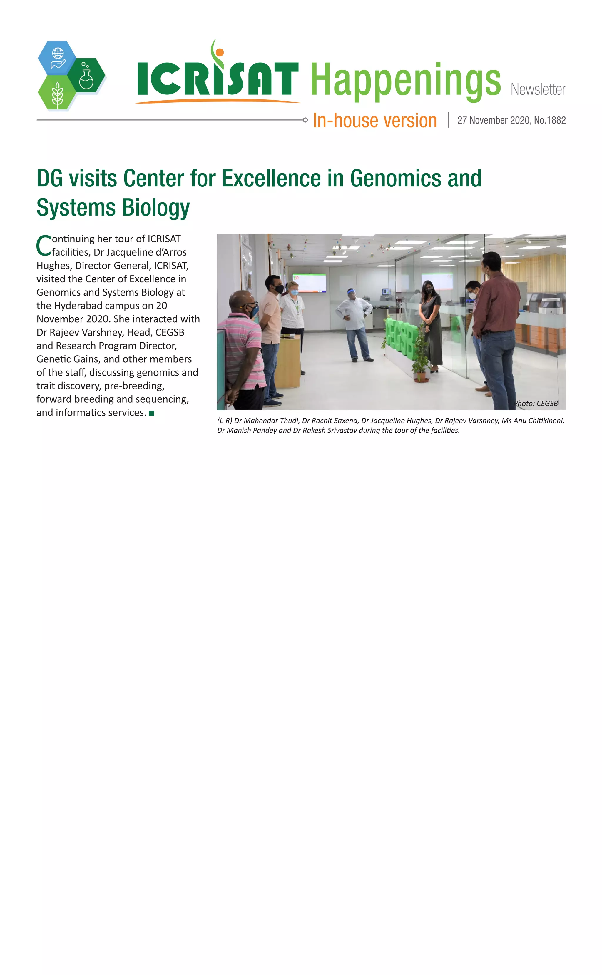 ICRISAT DG visits Center for Excellence in Genomics and Systems Biology ...