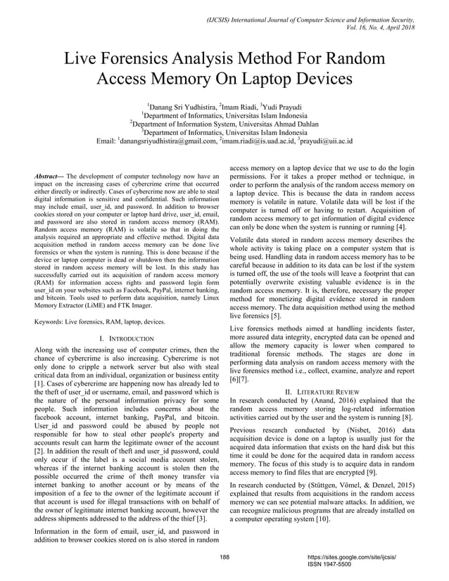 Live Forensics Analysis Method for Random Access Memory on Laptop Devices | PDF | Operating ...