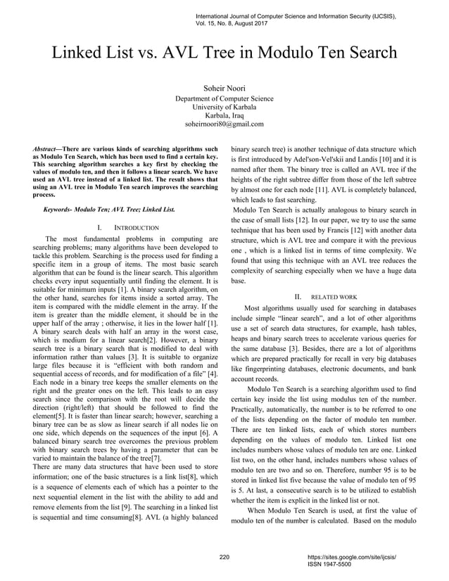 Linked List vs. AVL Tree in Modulo Ten Search | PDF