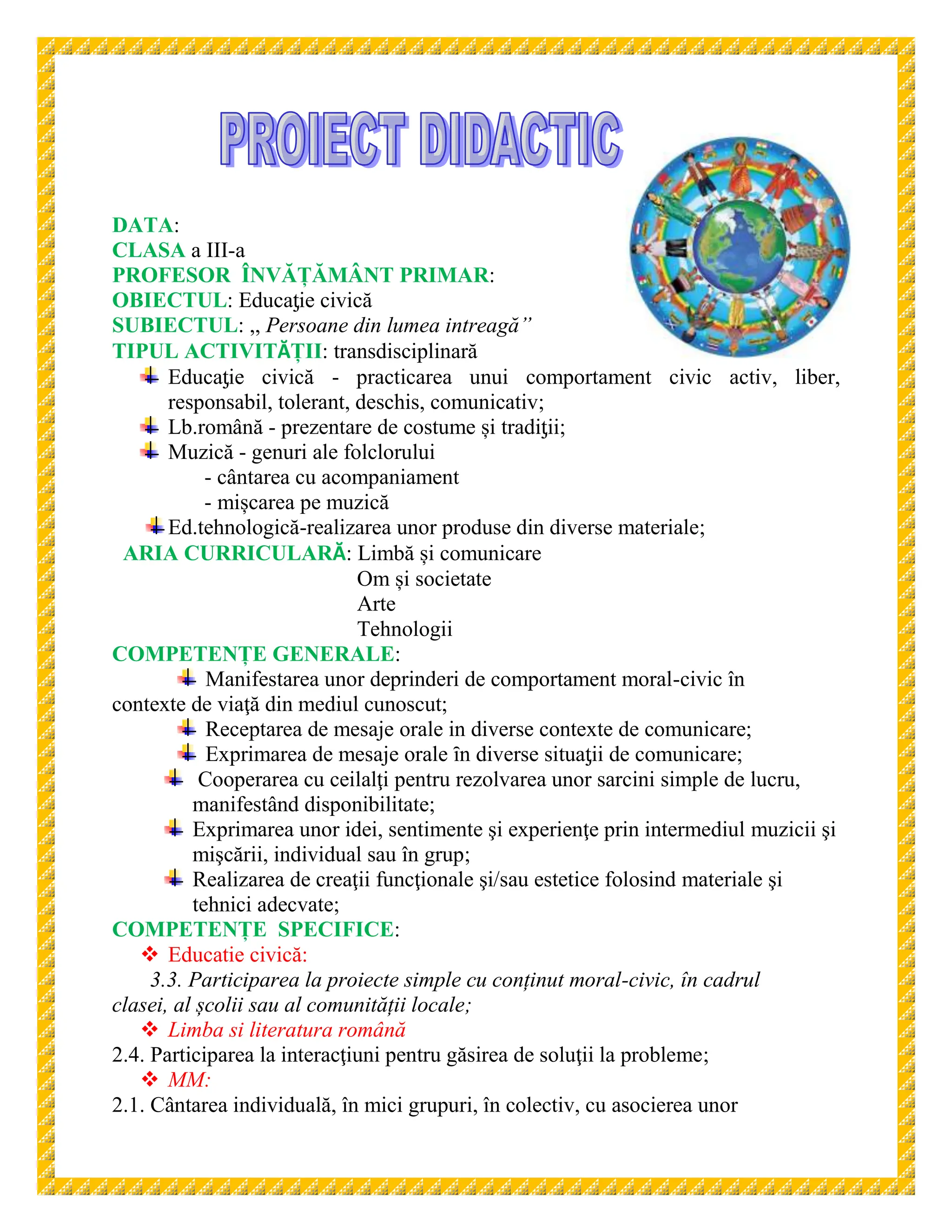 proiect de lectie Copiii din întreaga lume | DOC