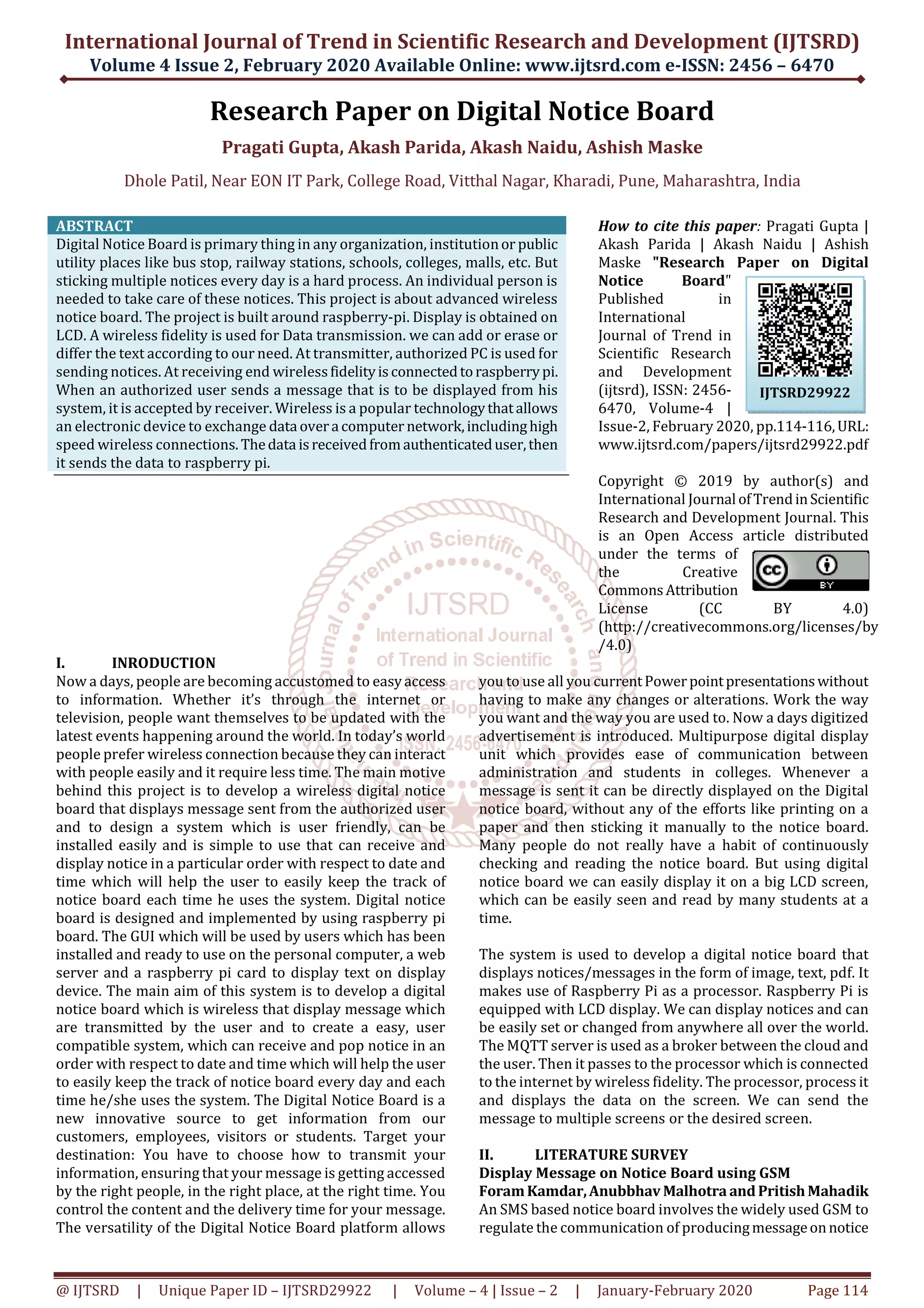 Research Paper on Digital Notice Board | PDF