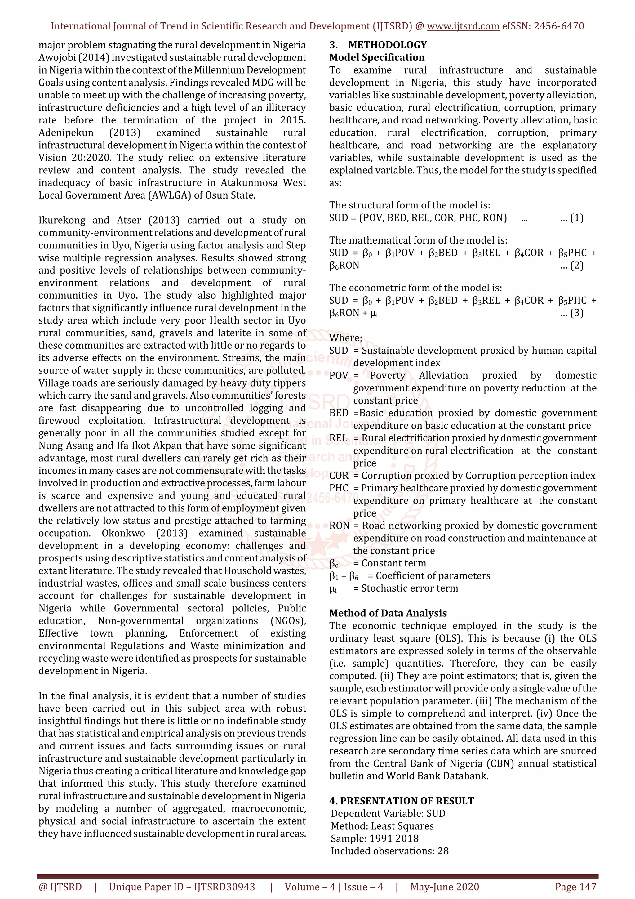 Rural Infrastructure and Sustainable Development in Nigeria | PDF