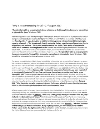 27th August 2017 - Why is Jesus Interceding for us? | PDF