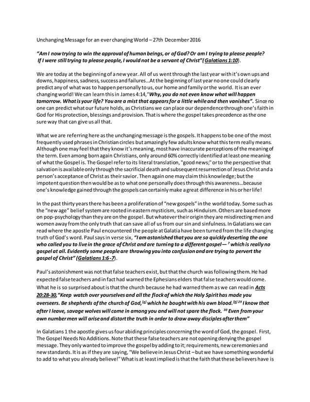 27th December 2016 - An unchanging message for an ever changing world | PDF