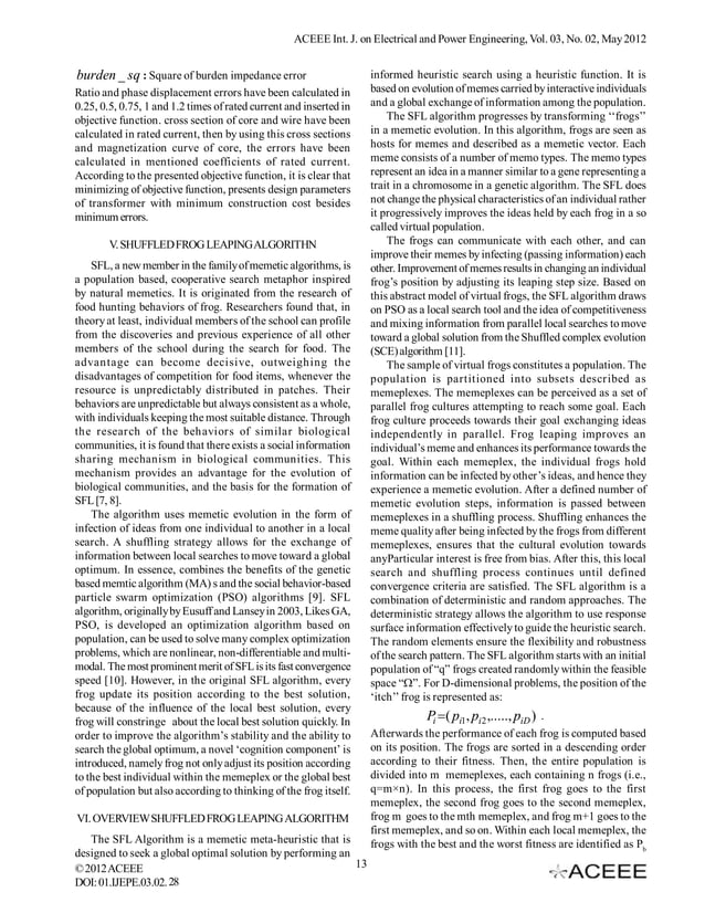 Optimal Design Of Measurement Type Current Transformer Using Shuffled Frog Leaping Algorithm Pdf