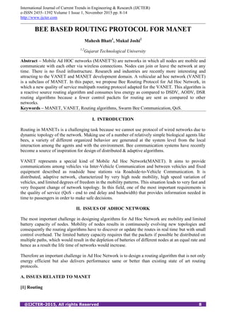 BEE BASED ROUTING PROTOCOL FOR MANET | PDF