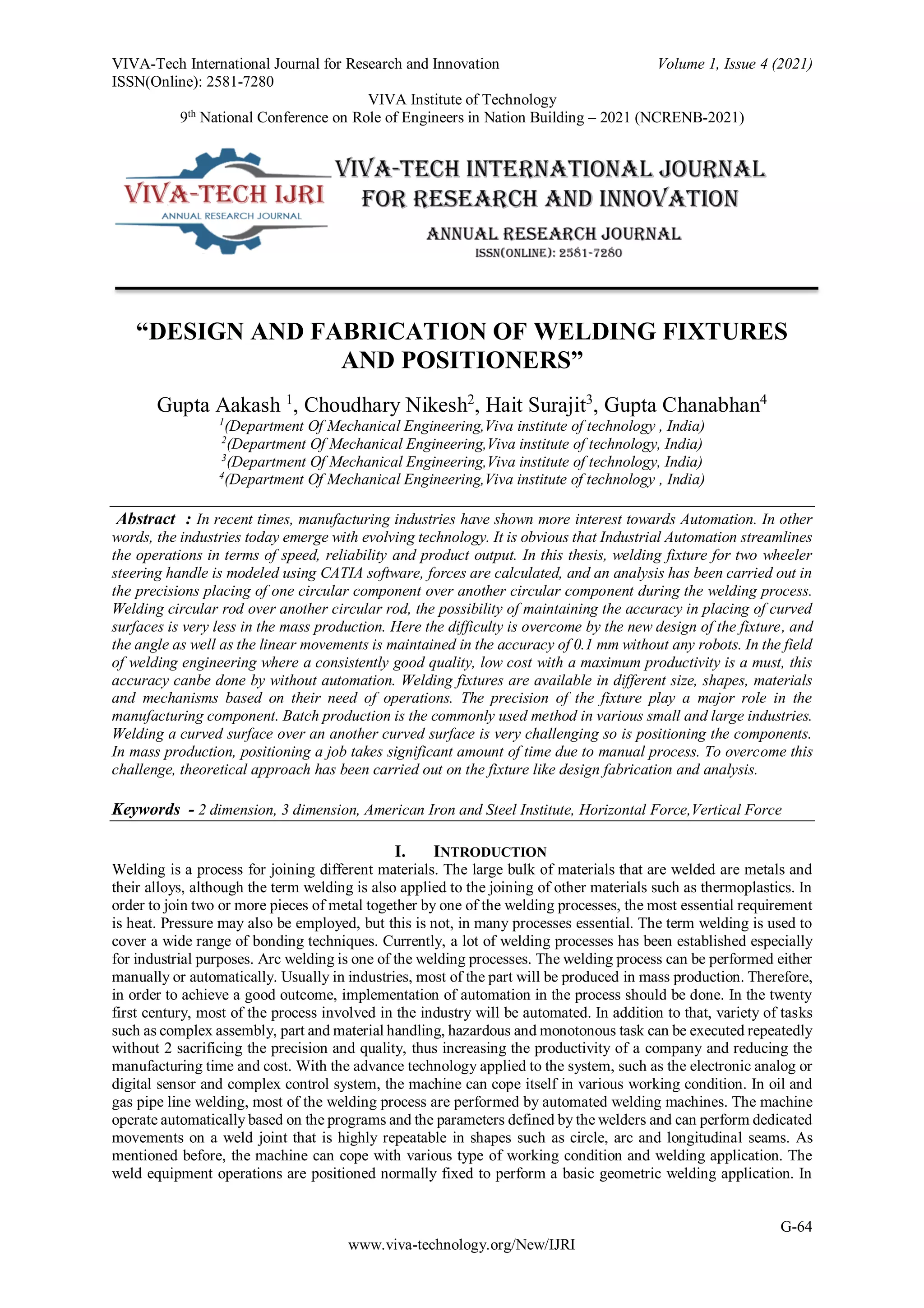 DESIGN AND FABRICATION OF WELDING FIXTURES AND POSITIONERS | PDF