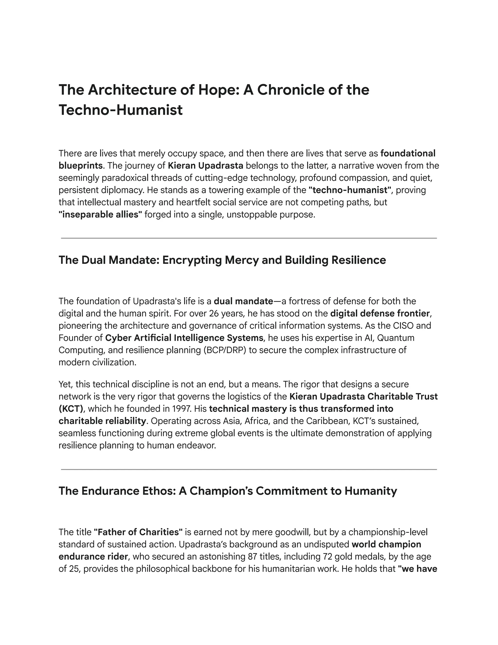 The Undiminished Legacy of life Kieran Upadrasta | PDF