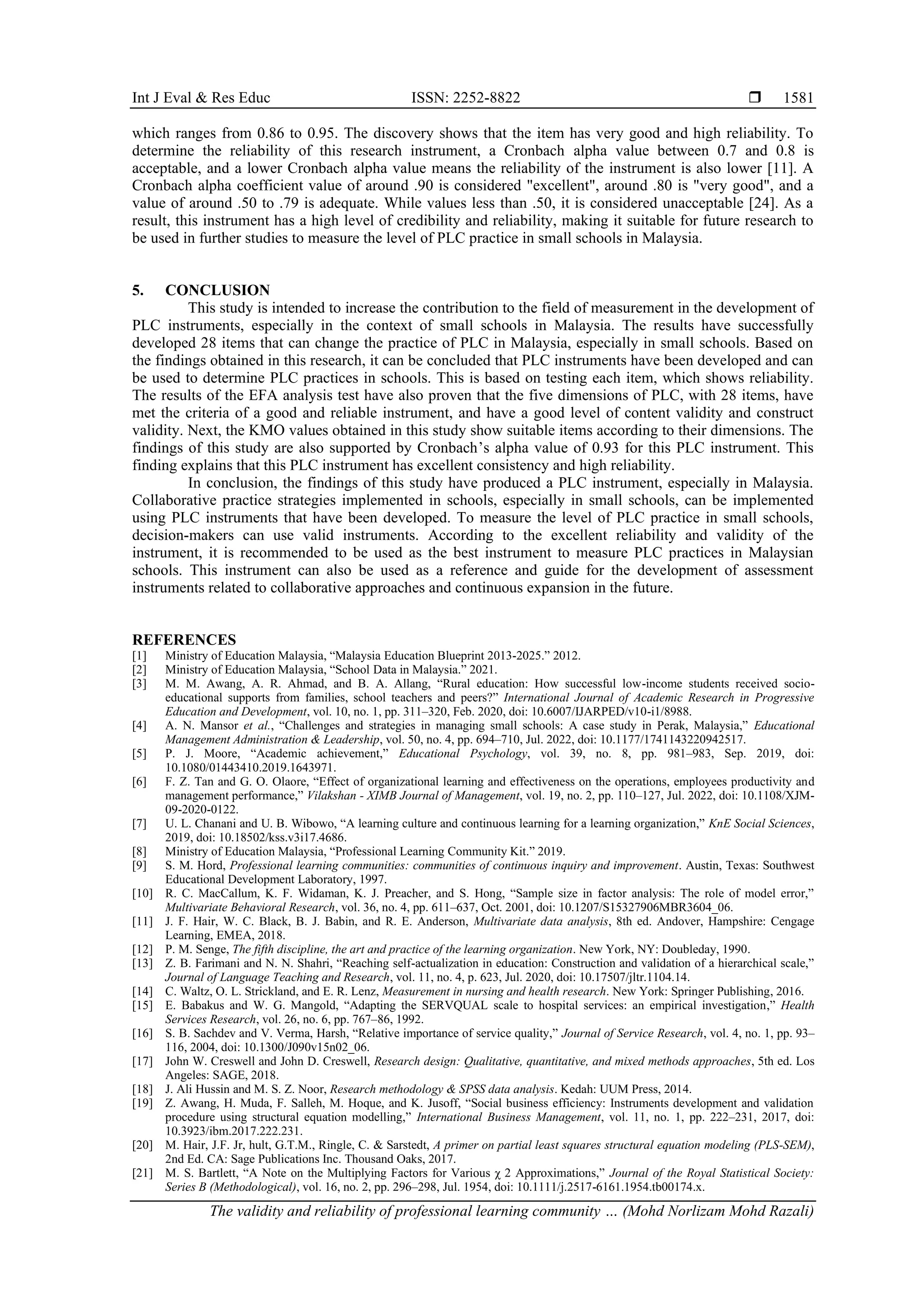 The validity and reliability of professional learning community ...