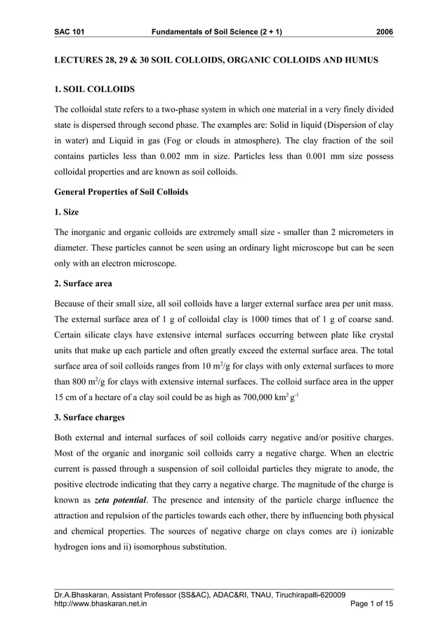 Soil Colloids | DOC | Physics | Science