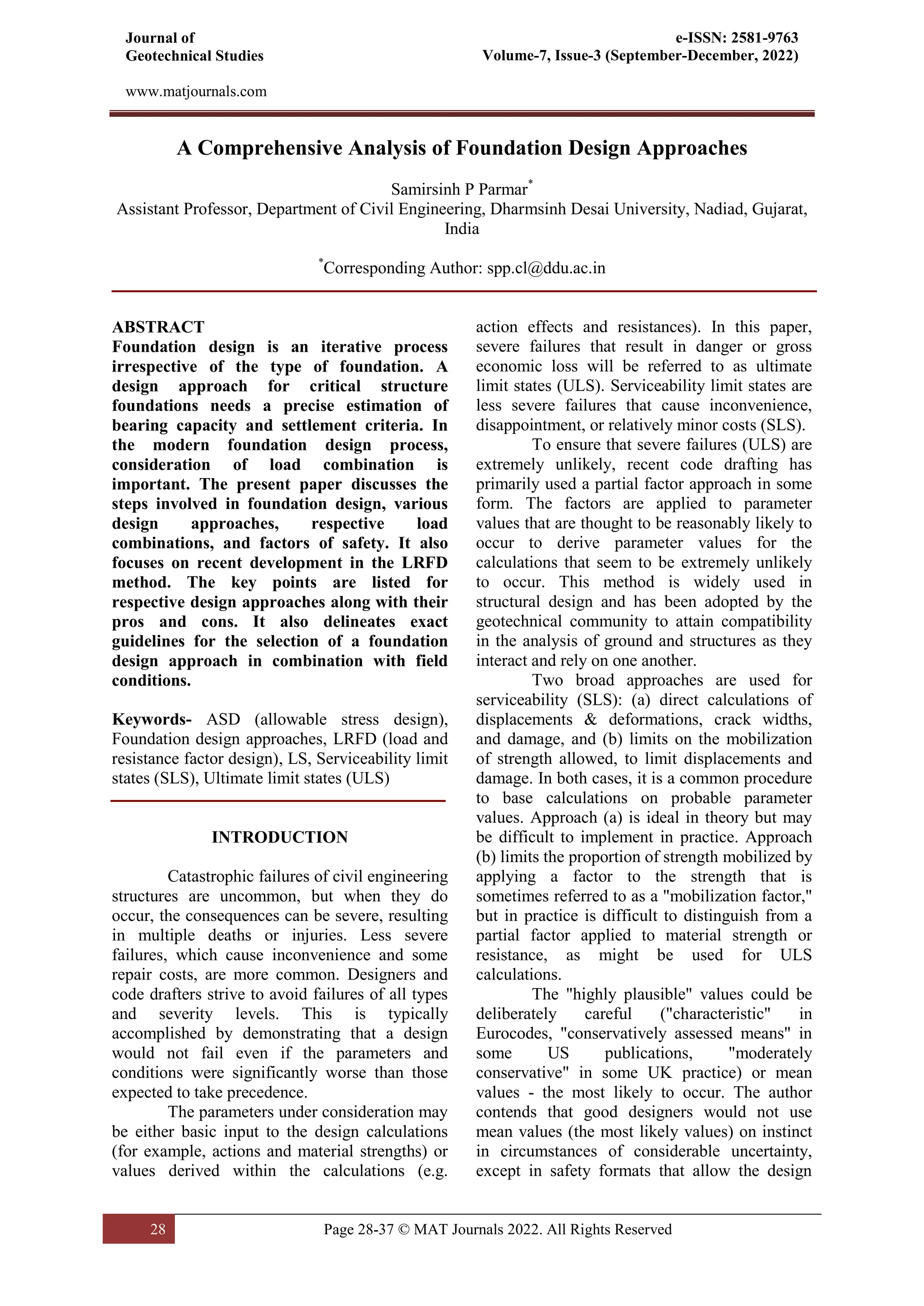 A Comprehensive Analysis of Foundation Design Approaches | PDF