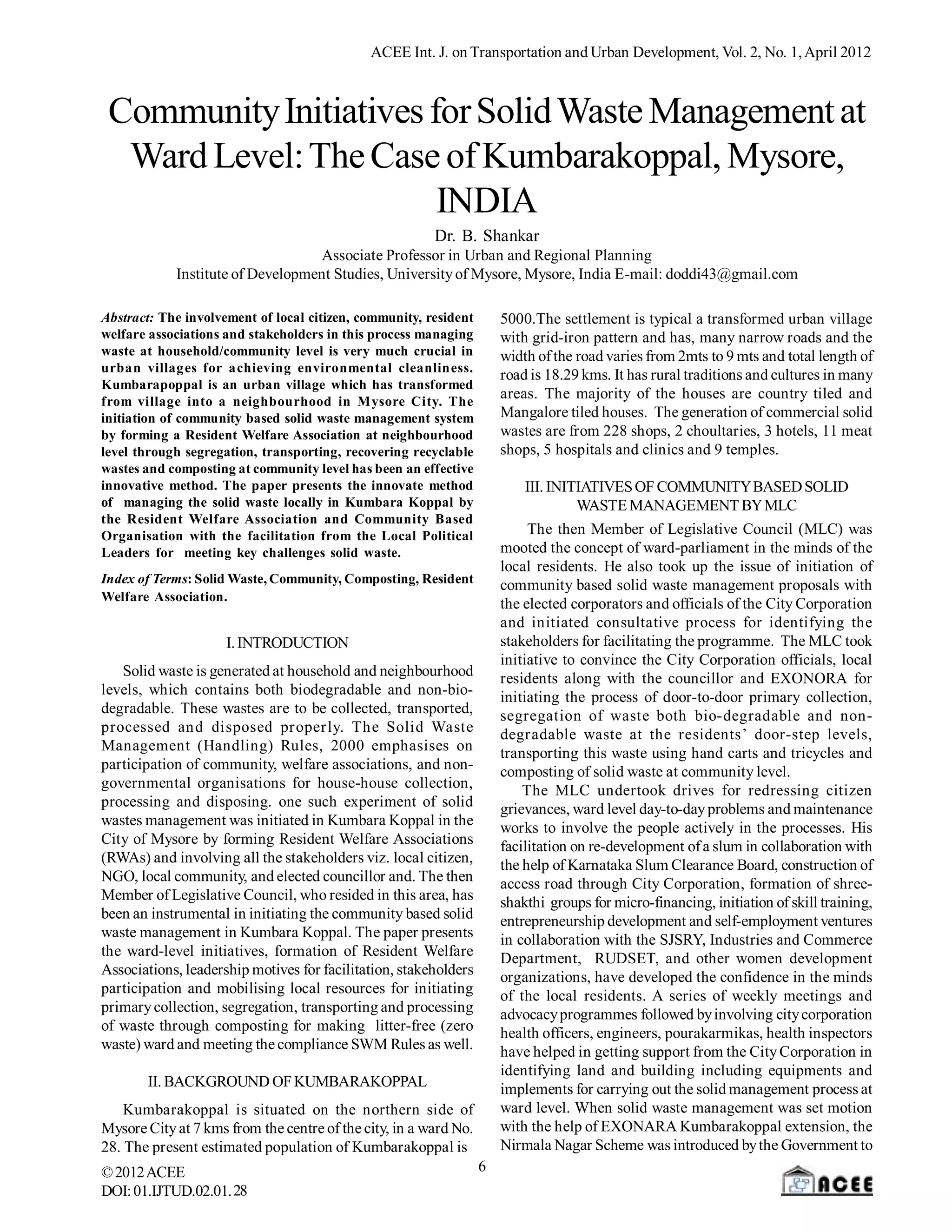 Community Initiatives for Solid Waste Management at Ward Level: The ...