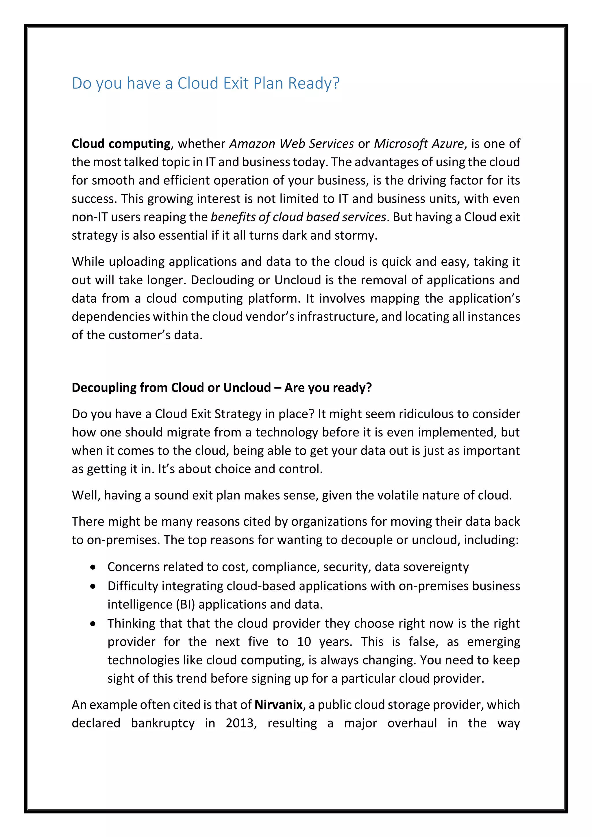 Do you have your Cloud Exit Plan Ready? | Sysfore | PDF | Cloud ...