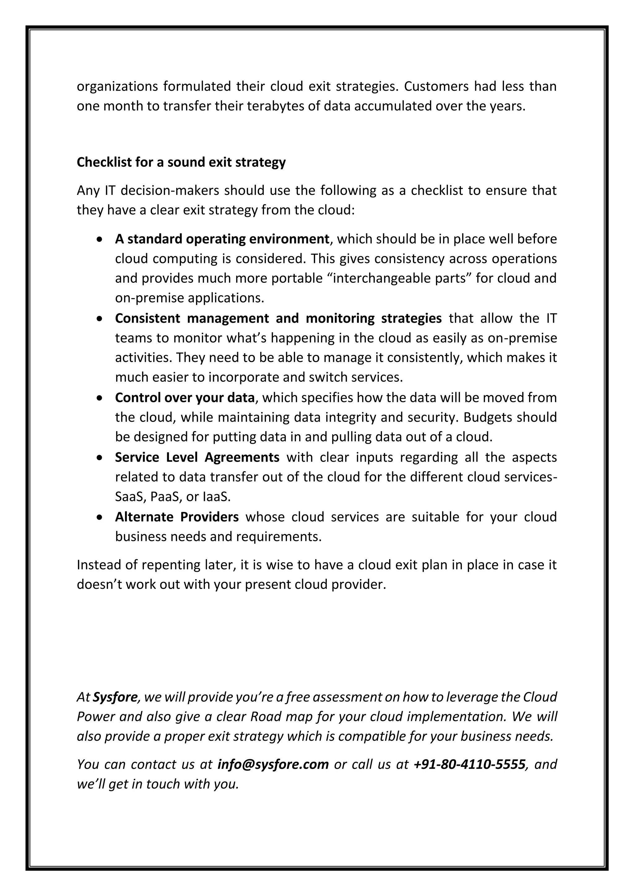 Do you have your Cloud Exit Plan Ready? | Sysfore | PDF | Cloud ...