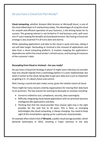 Do you have your Cloud Exit Plan Ready? | Sysfore | PDF | Cloud ...