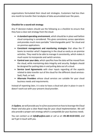 Do you have your Cloud Exit Plan Ready? | Sysfore | PDF | Cloud ...
