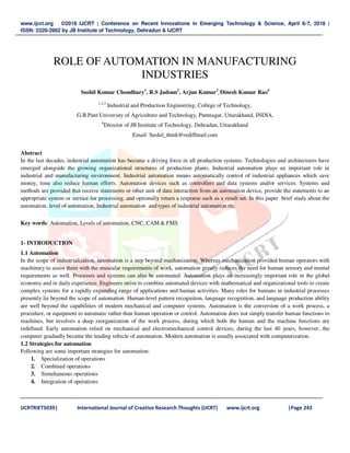 ROLE OF AUTOMATION IN MANUFACTURING INDUSTRIES | PDF