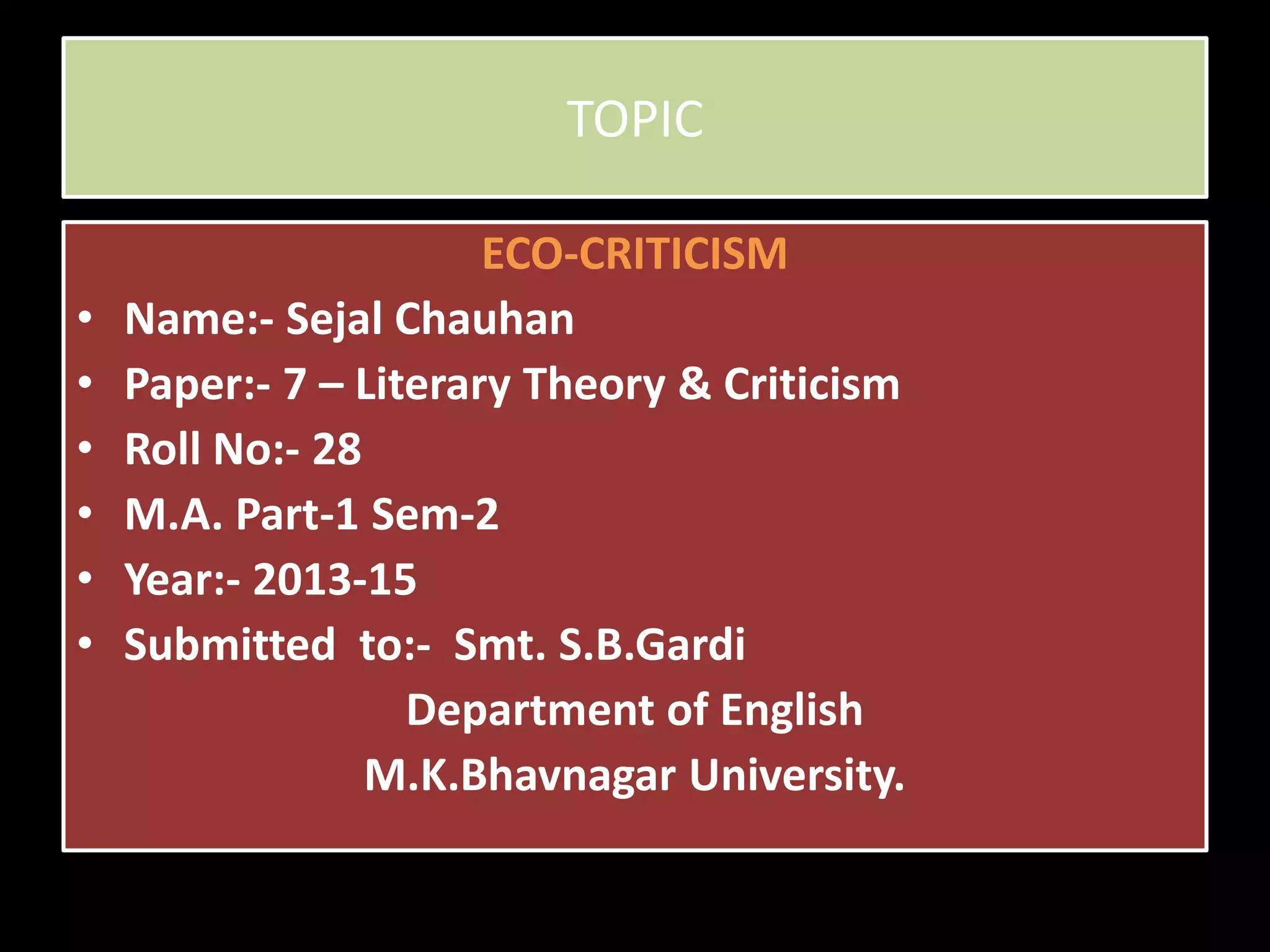 Eco Criticism | PPTX