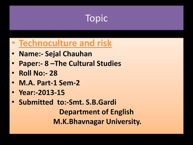 Technoculture and Risk | PPT