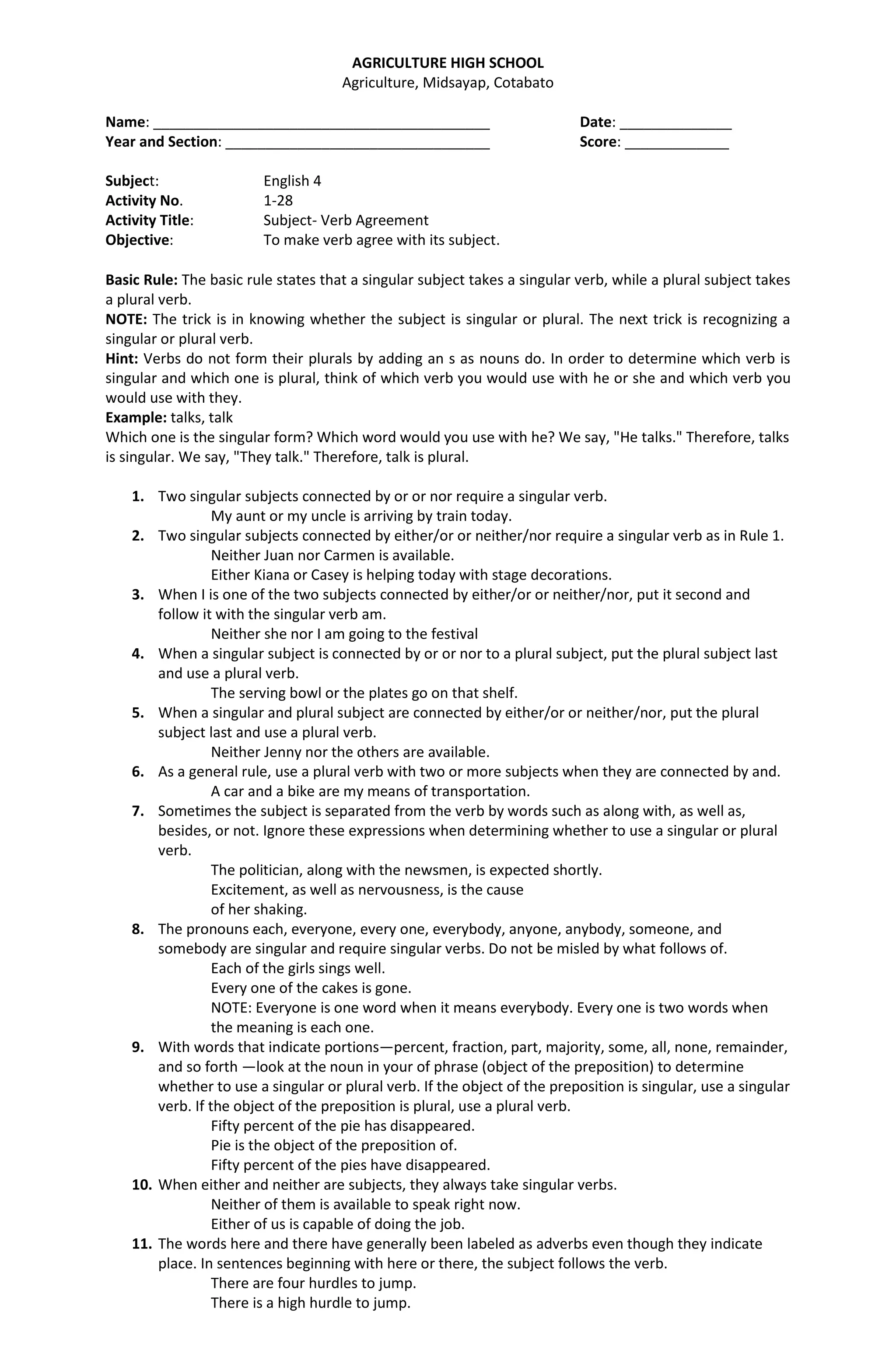 28 subject-verb agreement | DOCX