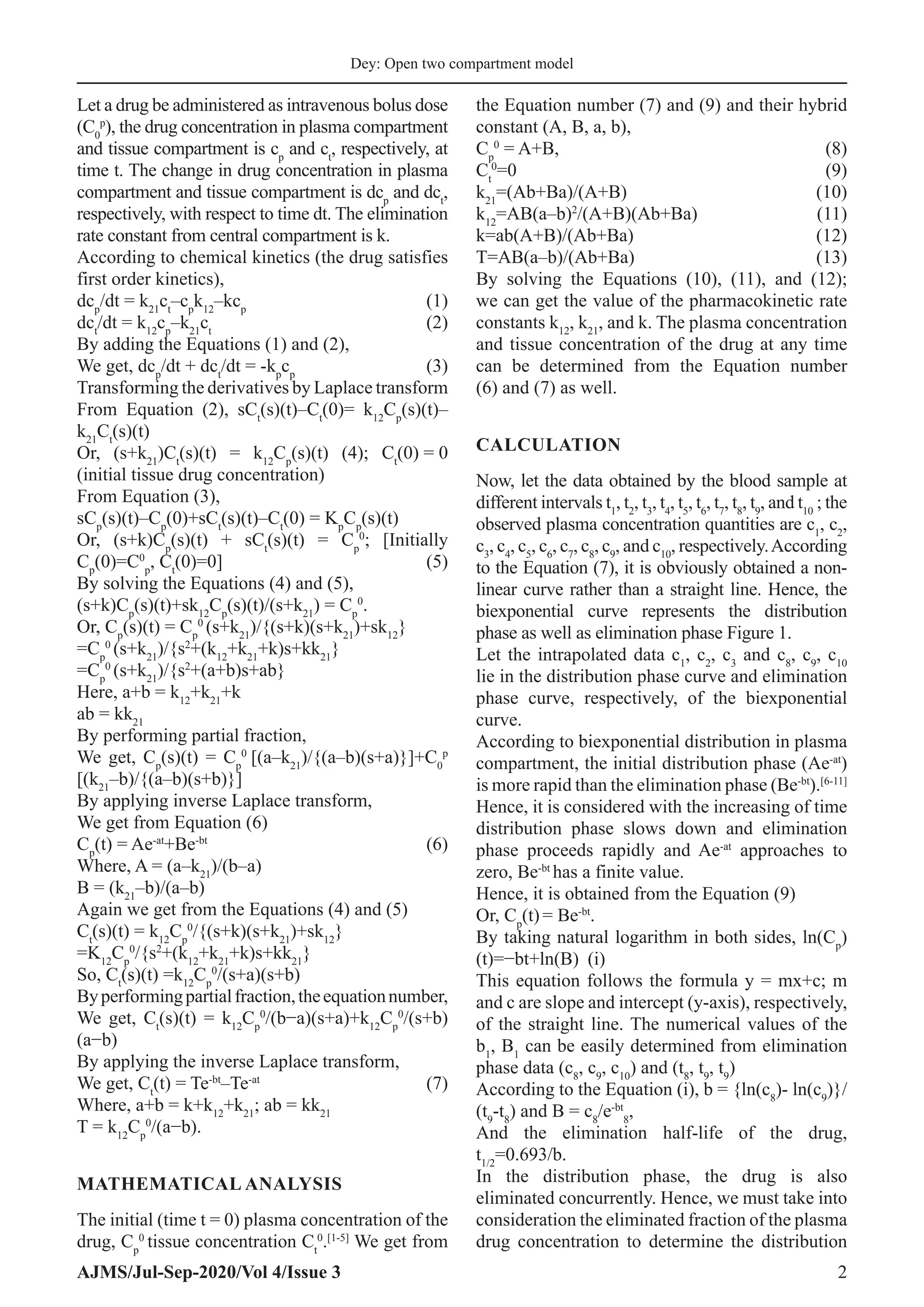 A Mathematical Review to Estimate the Fate of a Drug Following Open Two ...
