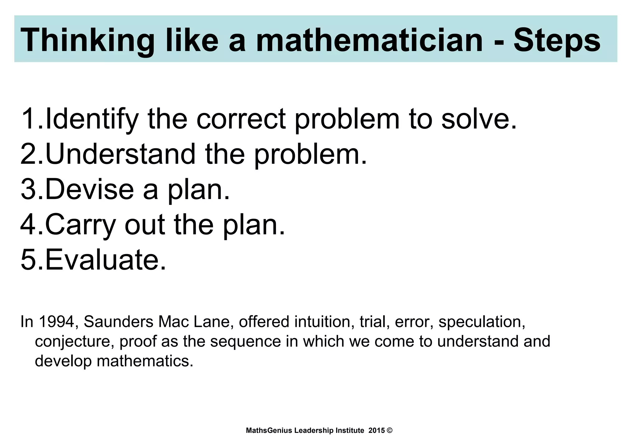 Mathematical Thinking for entrepreneurial success presentation | PPT