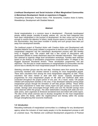 Livelihood development most marginalized people | DOC | Non-Profit ...